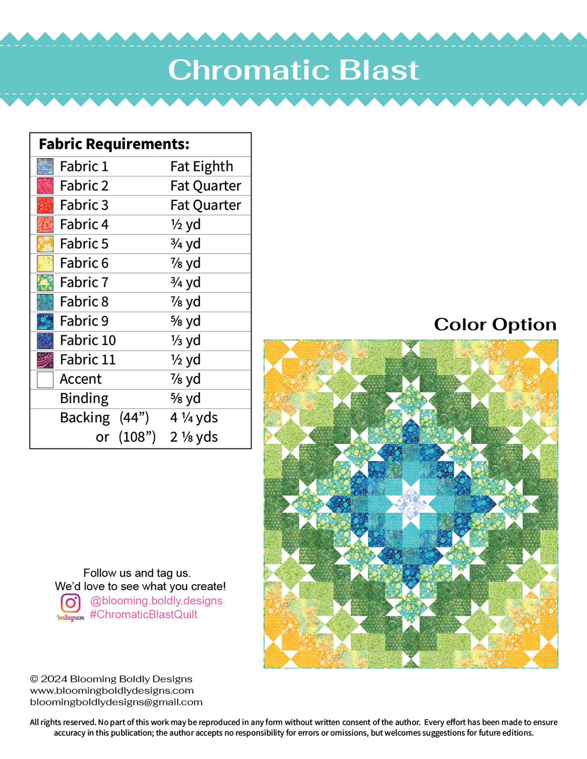 Digital Download - Chromatic Blast Quilt Pattern – Blooming Boldly Designs