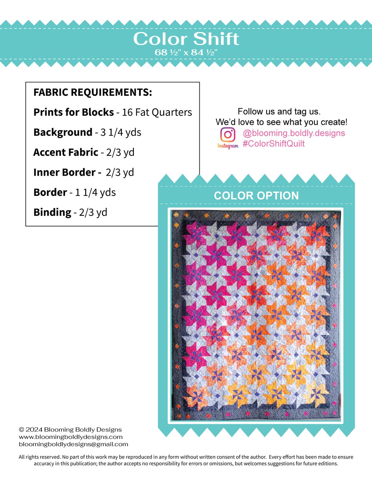 Digital Download - Color Shift Quilt Pattern – Blooming Boldly Designs